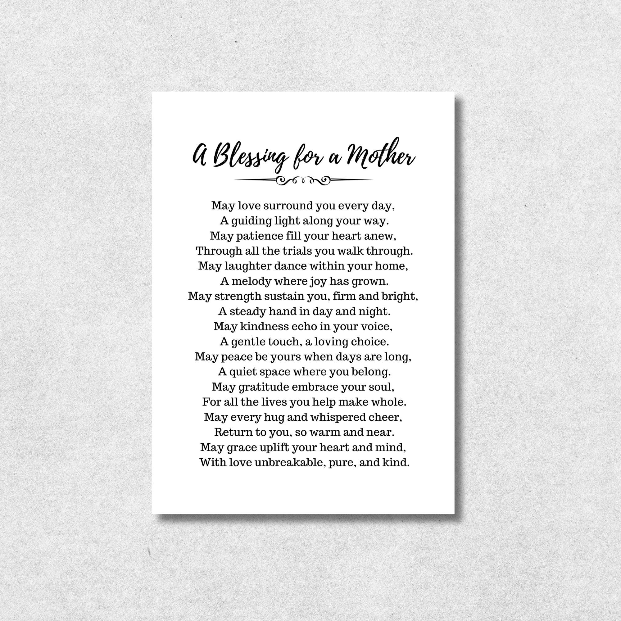 Blessing for a Mother Card Printable Mom Appreciation Gift ...