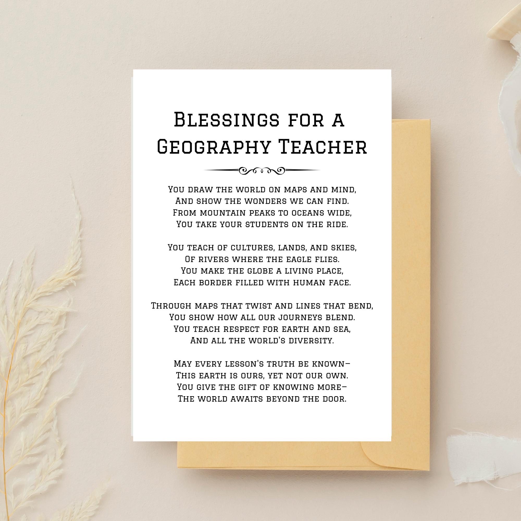 Geography Teacher Christian Blessing Poem: Faith-based Gift (PDF & JPG ...