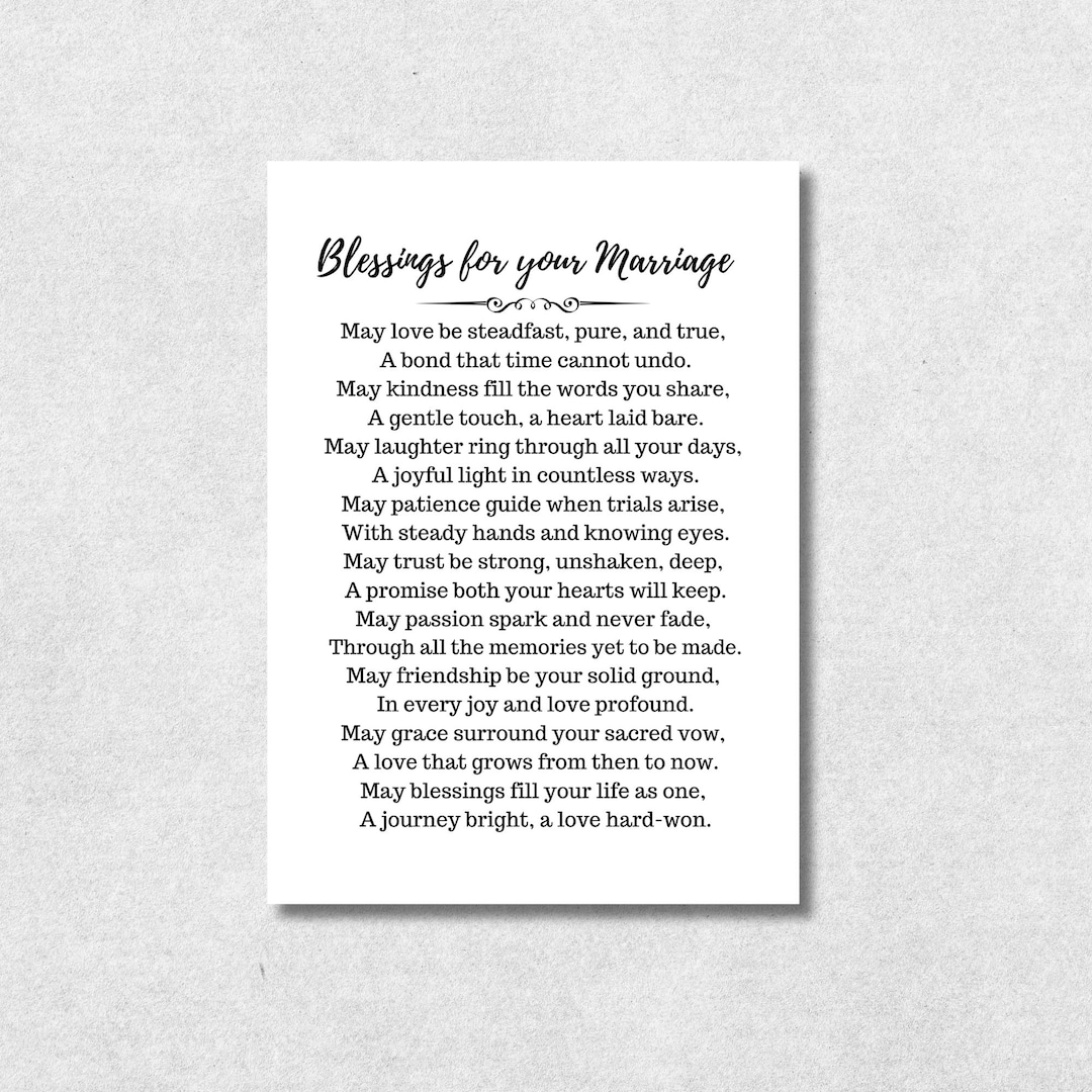 Marriage Blessing Card Printable Wedding Gift Spiritual Newlywed Prayer ...