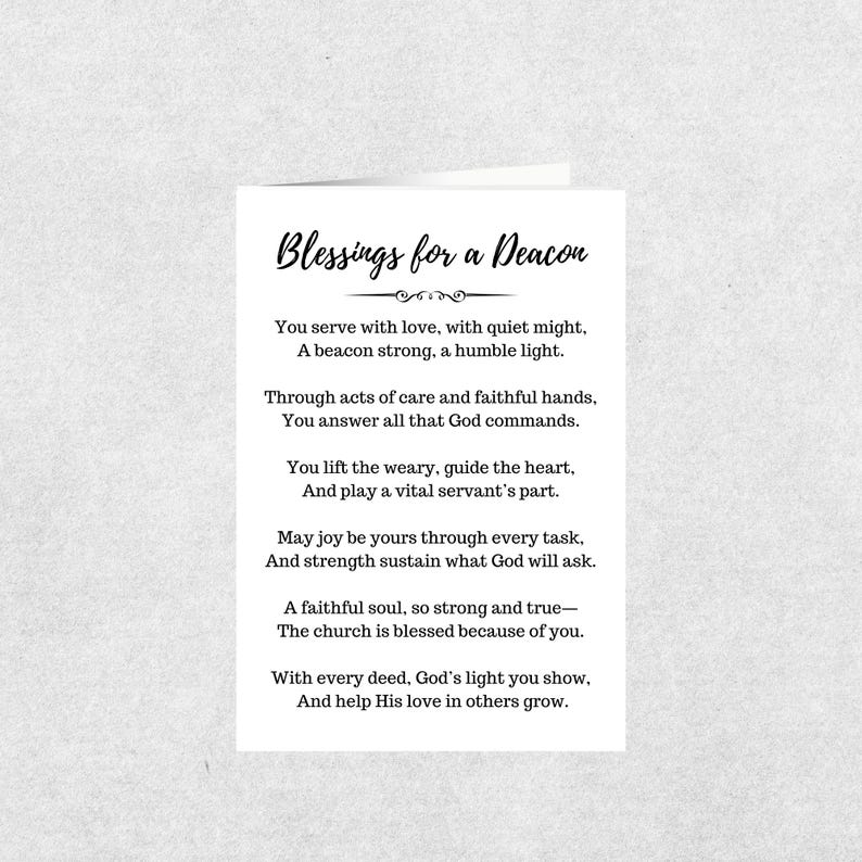 Deacon Blessing Card Printable Church Leader Prayer Gift Appreciation ...