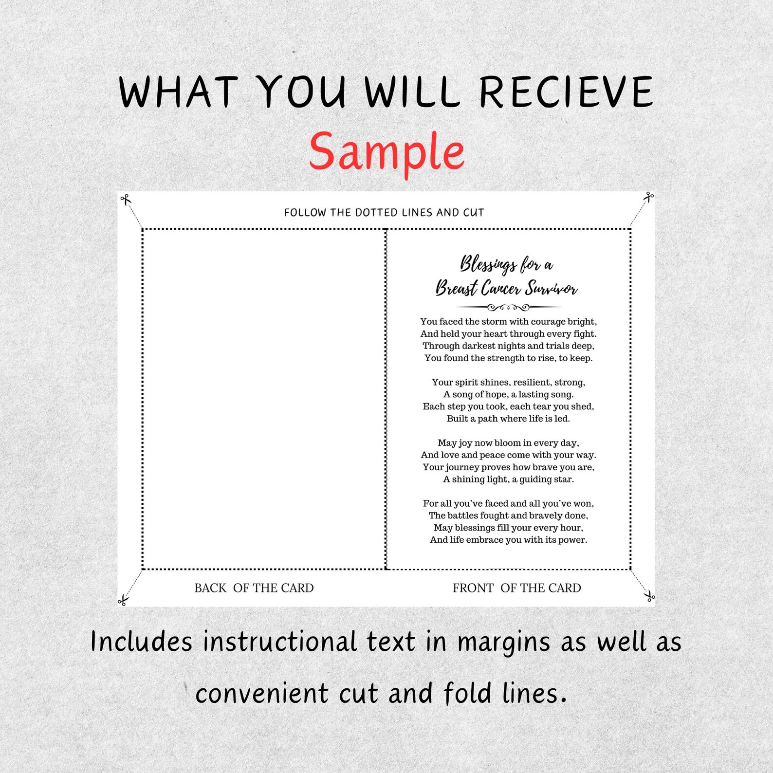 Breast Cancer Survivor Blessing Card Christian Prayer Poem Digital ...