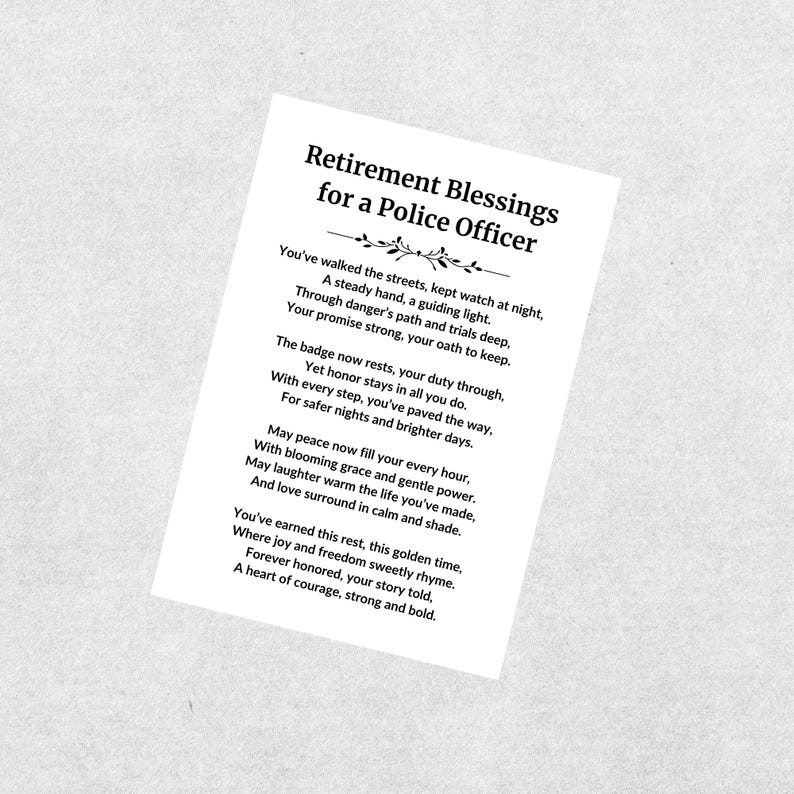 Police Officer Retirement Blessing Printable Card Christian Law ...