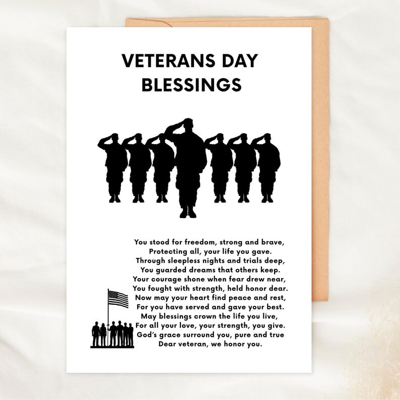 Veterans Day Blessing Card Printable Christian Poem Prayer for Veterans ...