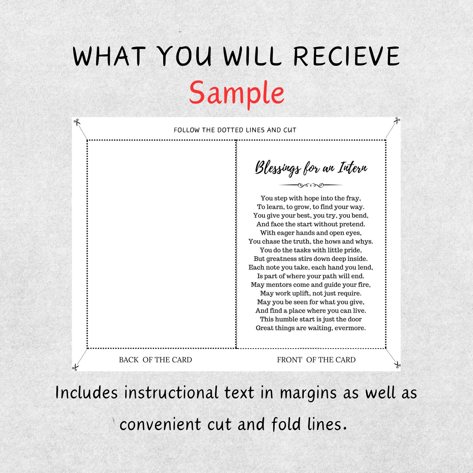 Christian Intern Blessing Card Printable Poem Prayer Faith Based ...