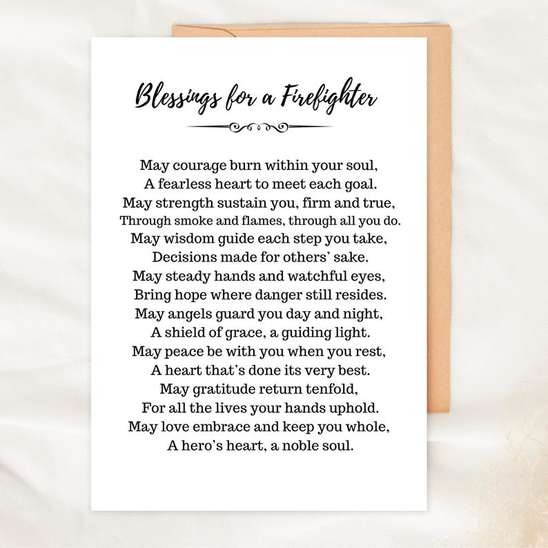 Firefighter Blessing Printable Card Christian Firefighter Gift ...