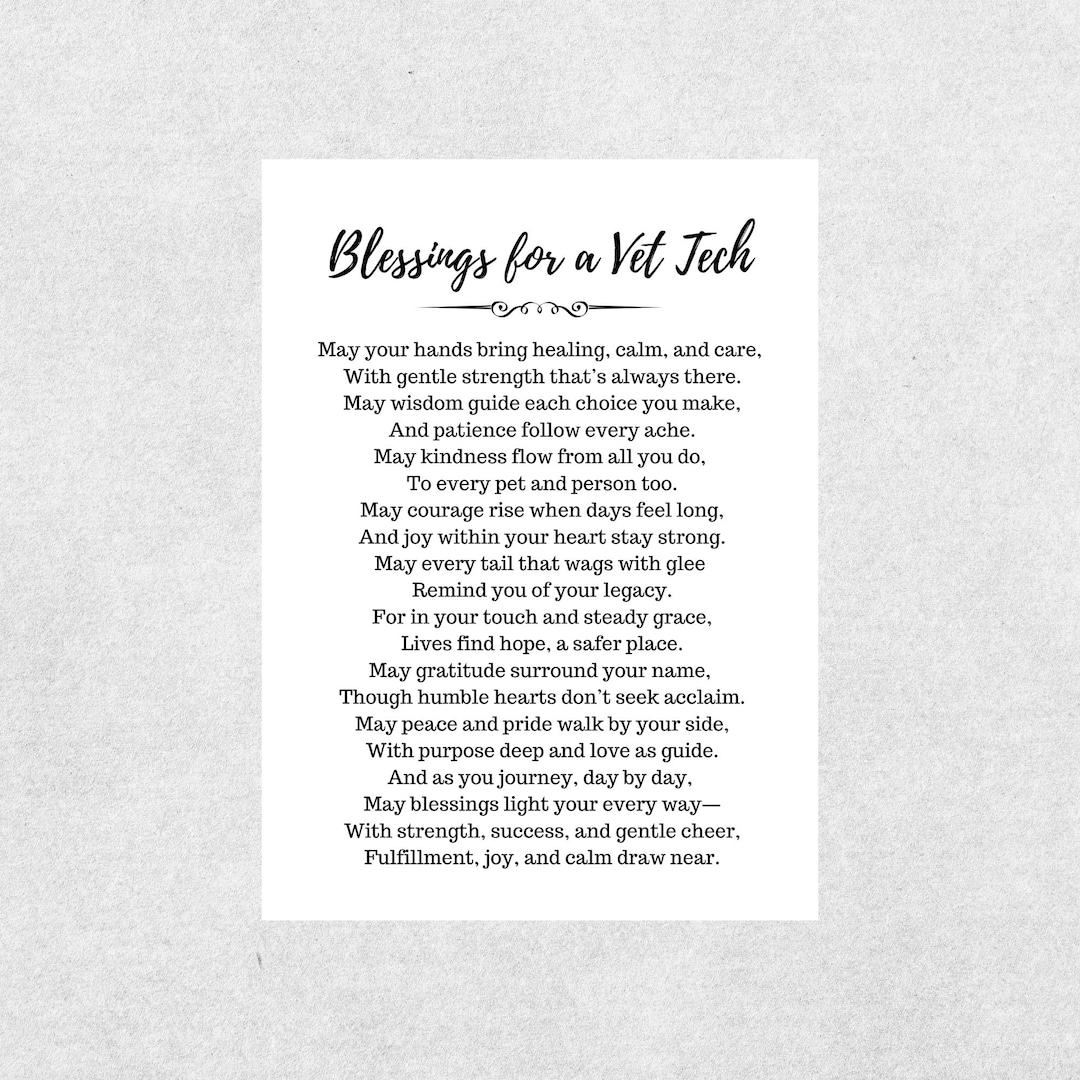 Vet Tech Blessing Card: Christian Poem, Appreciation Gift (printable ...