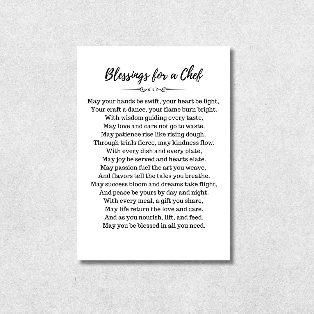 Chef Blessing Card: Christian Prayer Gift - Printable Thank You (5x7 ...