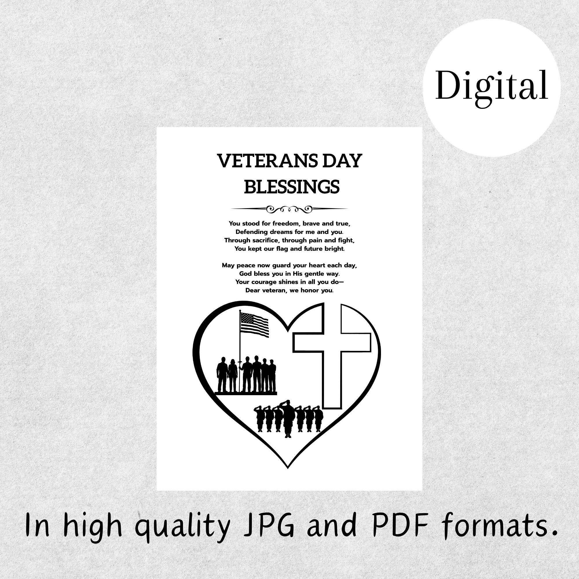 Christian Veterans Day Card Printable Blessing Poem Prayer for Veterans ...