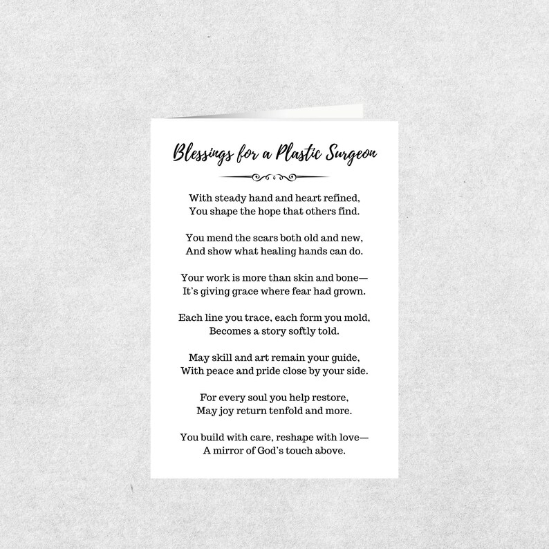 Plastic Surgeon Blessing Card Printable Cosmetic Surgeon Prayer Gift ...