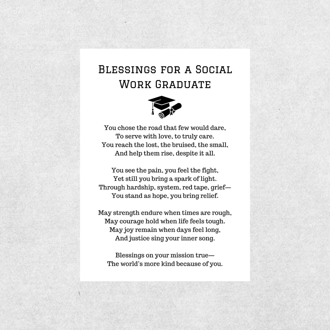 Social Worker Graduate Blessing Card Printable Christian Poem Prayer ...