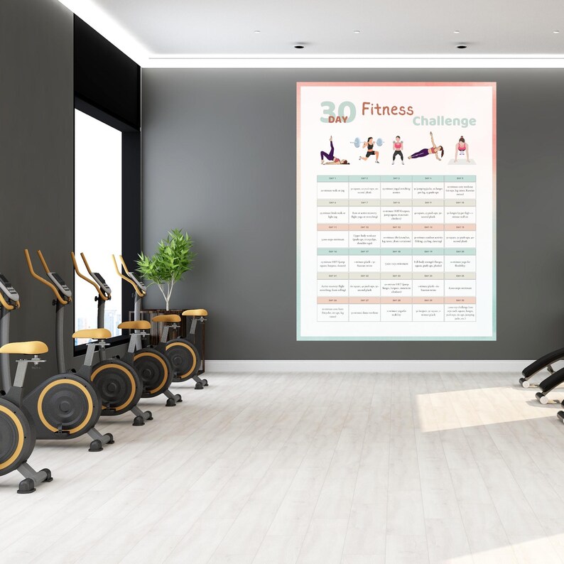 30 Day Fitness Challenge Printable Workout Tracker Gym Owner Tool ...