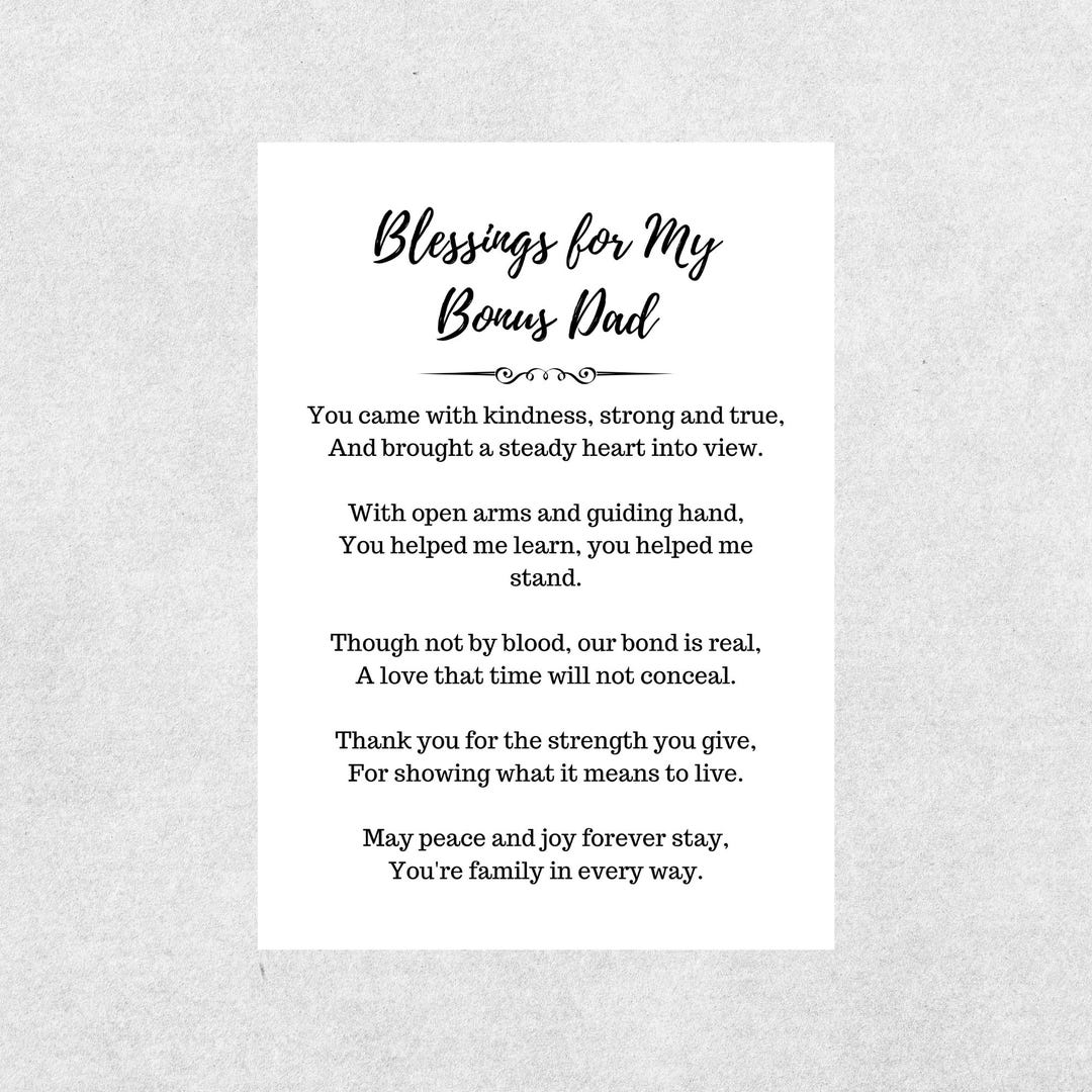 Bonus Dad Blessing Card Printable Stepdad Prayer Gift Encouragement ...