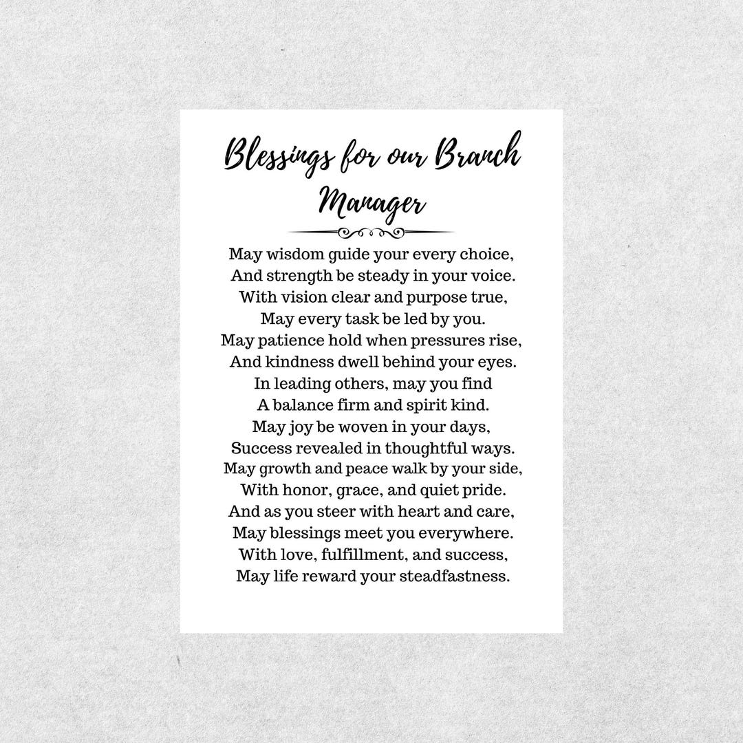 Branch Manager Blessings Card Appreciation Card Bank Manager Thank You ...