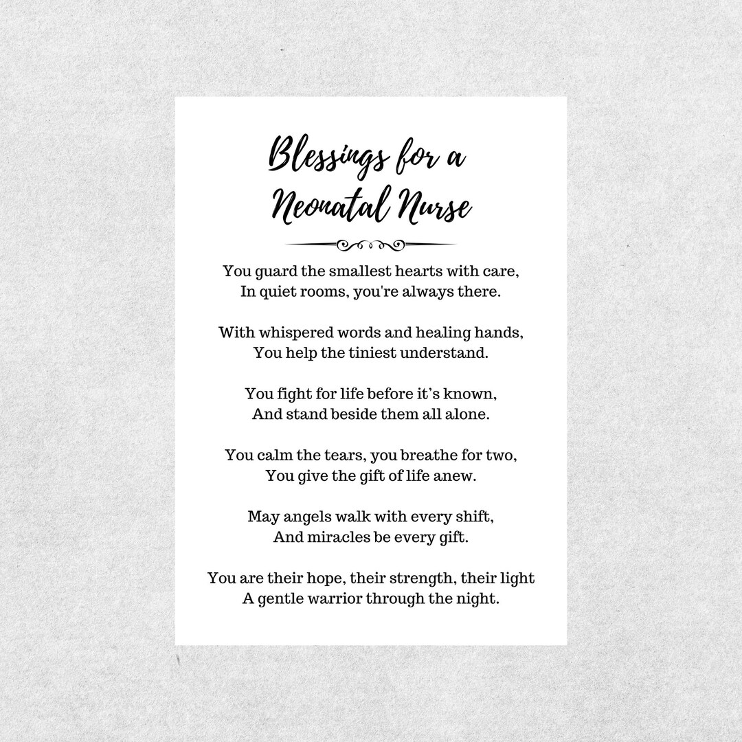 Neonatal Nurse Blessing Card Printable Prayer Gift Encouragement ...