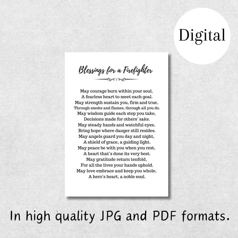 Firefighter Blessing Printable Card Christian Firefighter Gift ...