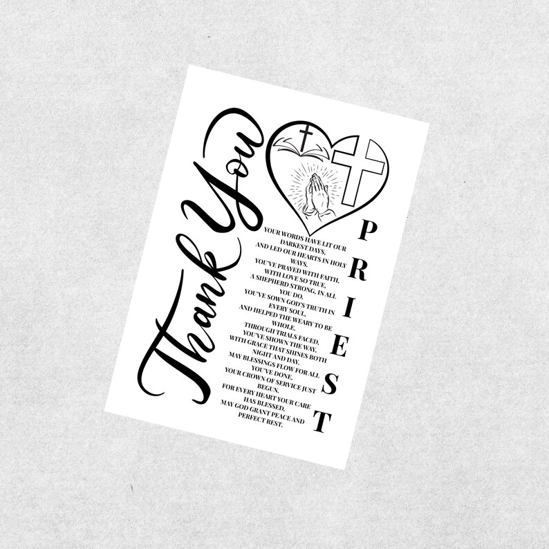 Priest Thank You Card Printable Blessing Christian Poem Prayer Digital ...