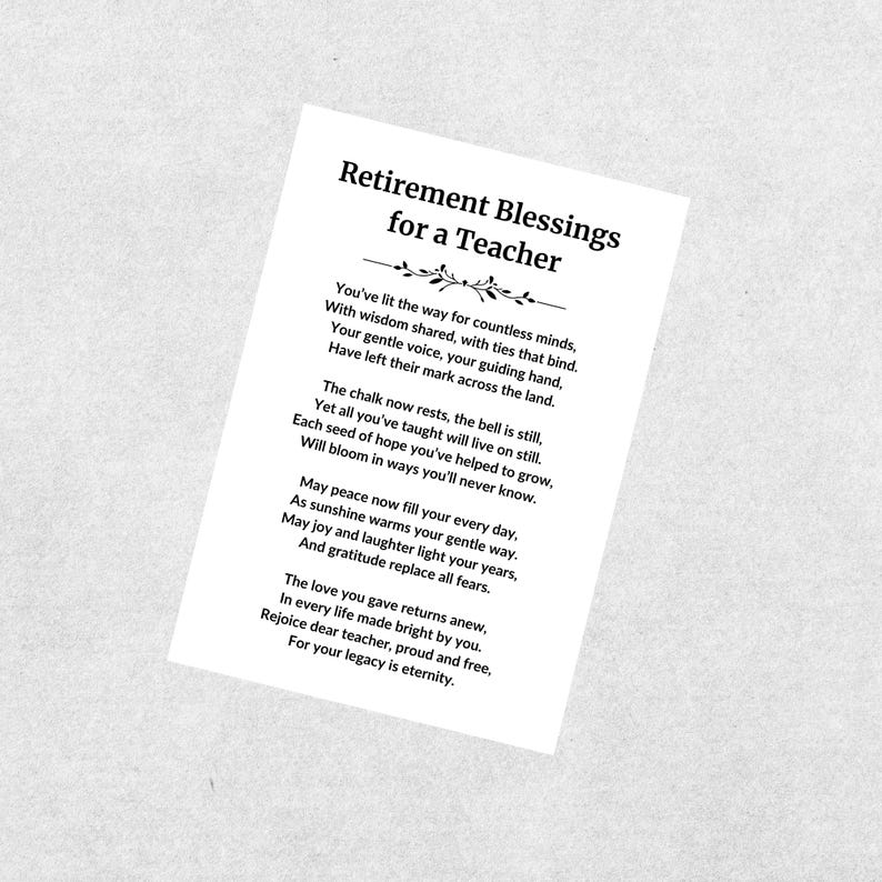 Teacher Retirement Blessings Printable Card Christian Poem Faith Based ...