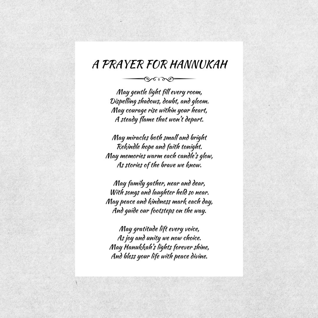 A Prayer for Hanukkah Card Jewish Poem Printable Blessing Faith Based ...