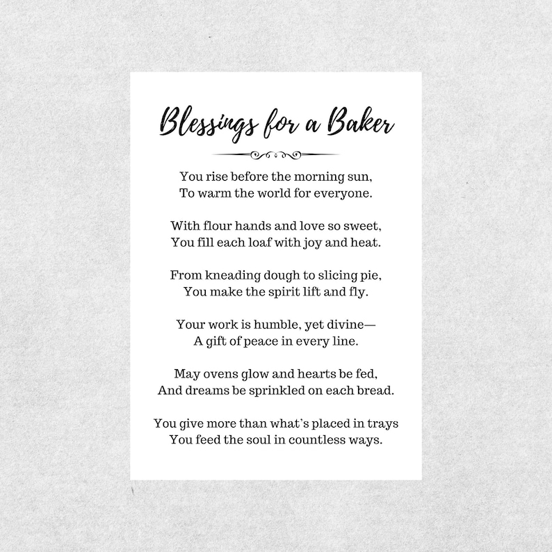 Baker Blessing Card: Christian Poem, Thank You Gift (digital Download ...