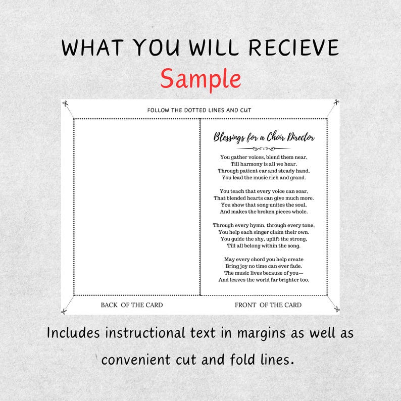 Choir Director Blessing Card Printable Christian Poem Prayer Thank You ...