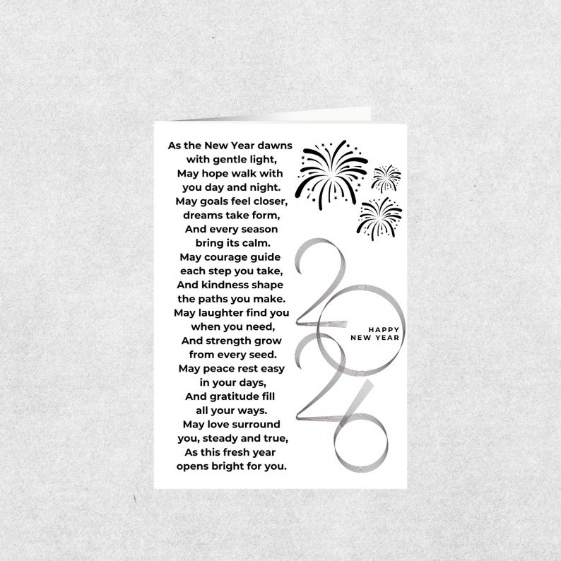 New Year Greeting Card 2026 Blessings Poem Prayer Printable Card ...