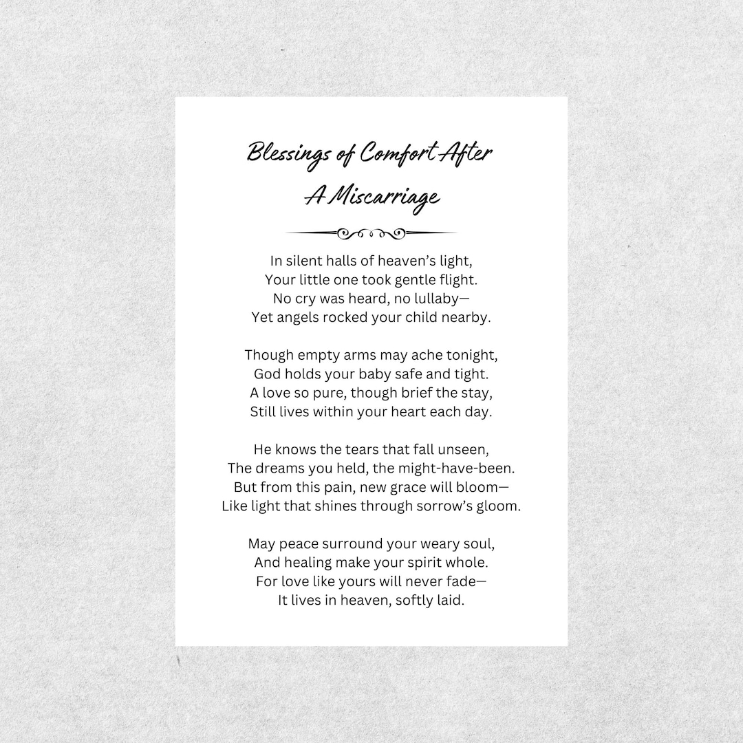 Blessings of Comfort for A Miscarriage Christian Poem Sympathy Card ...