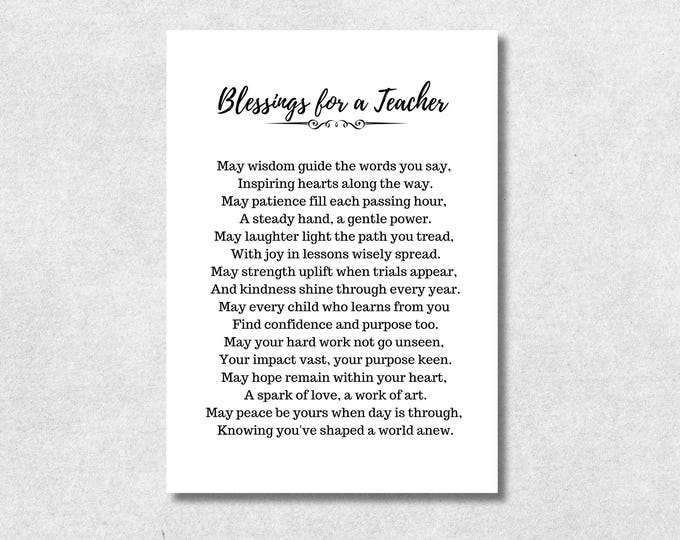 PRINTABLE Teacher Blessing Card Christian Prayer Teacher Appreciation ...