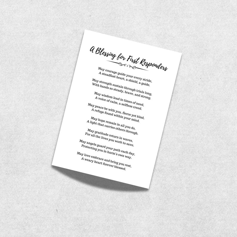 First Responder Blessing Card Printable EMT Prayer Firefighter Gift ...