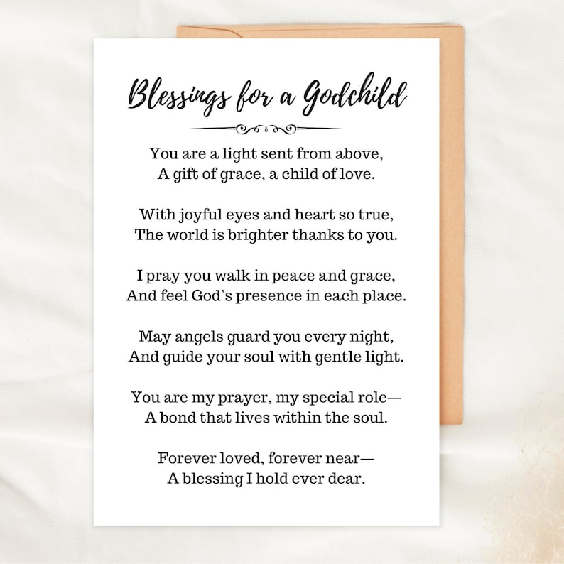 Godchild Blessing Card: Christian Poem, Prayer Gift (digital Download ...