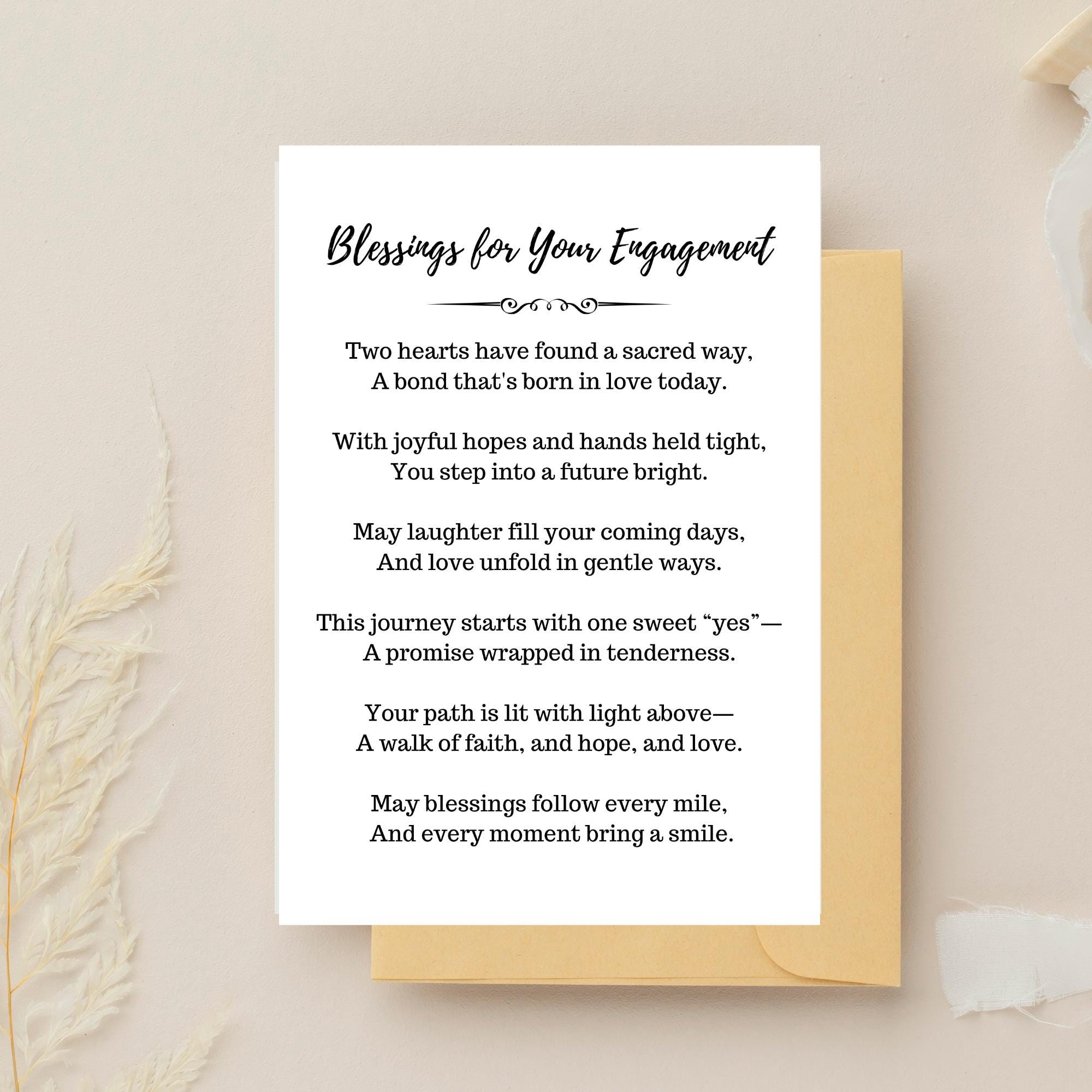 Engagement Blessing Card Printable Wedding Celebration Prayer Gift ...