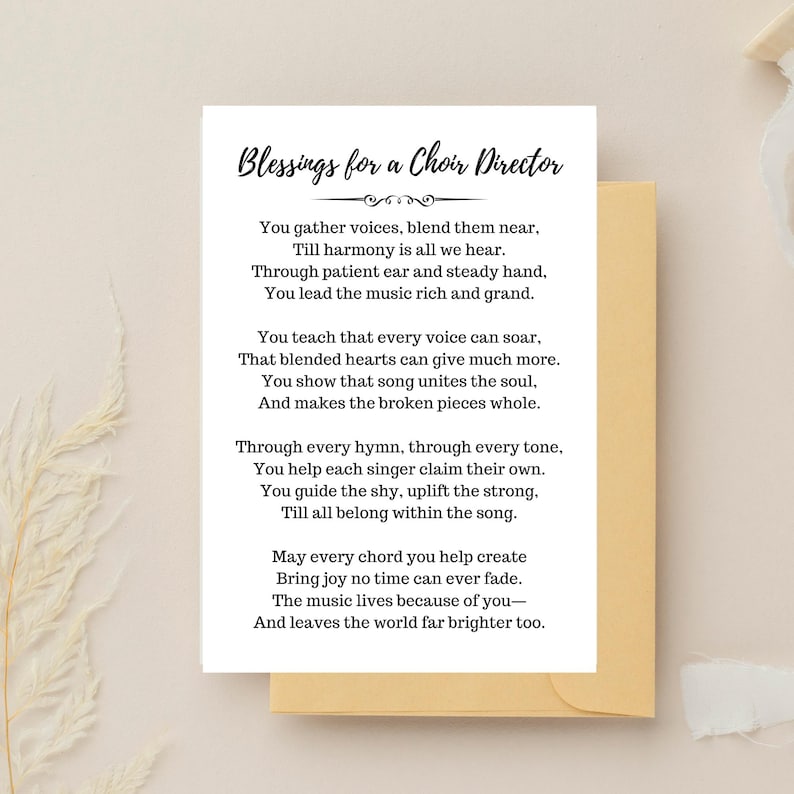 Choir Director Blessing Card Printable Christian Poem Prayer Thank You ...