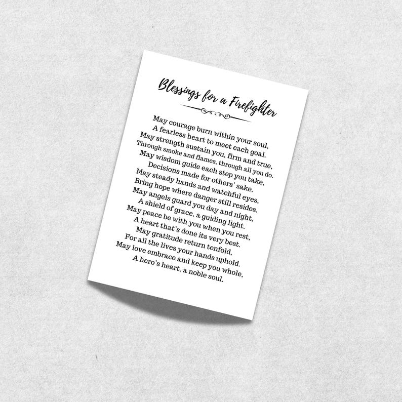 Firefighter Blessing Printable Card Christian Firefighter Gift ...