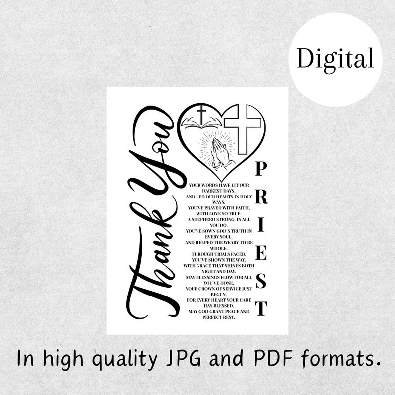 Priest Thank You Card Printable Blessing Christian Poem Prayer Digital ...