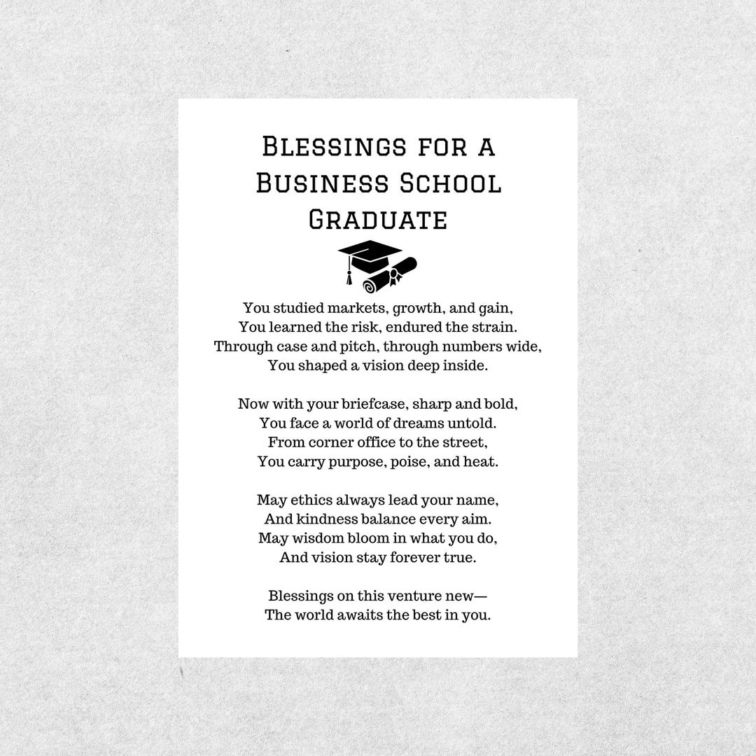 Business School Graduate Blessing Card Printable Christian Poem Prayer ...