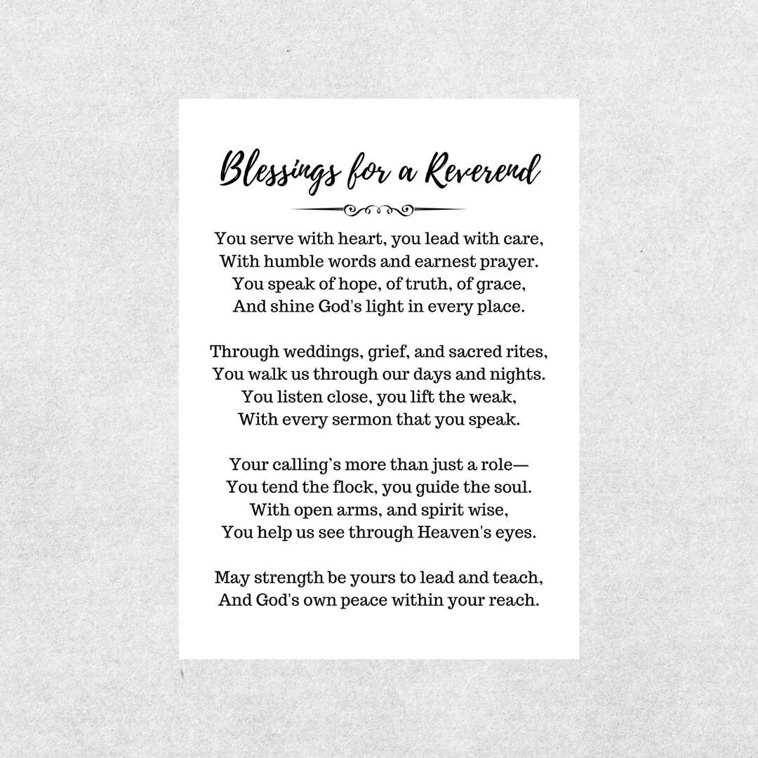 Reverend Blessing Printable Card Christian Pastor Appreciation Card ...