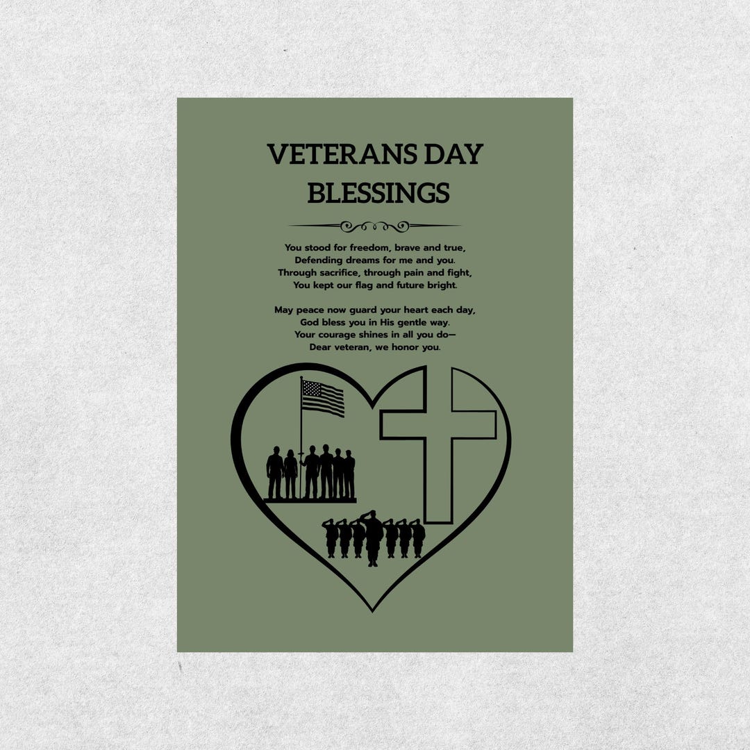 Christian Veterans Day Card Printable Blessing Poem Prayer for Veterans ...