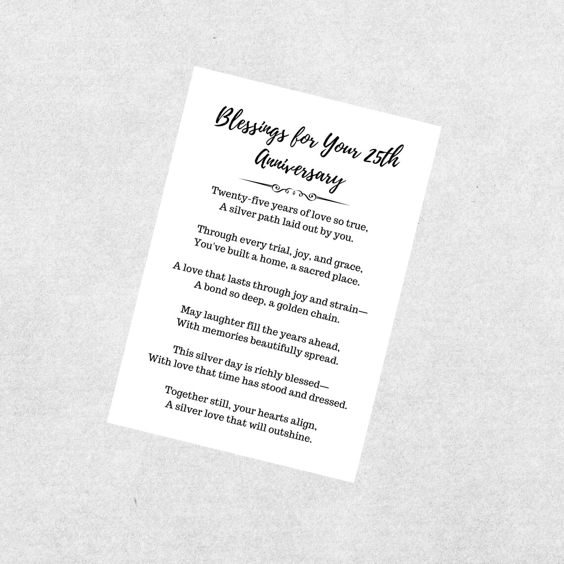 25th Anniversary Blessing Card Printable Silver Wedding Celebration ...