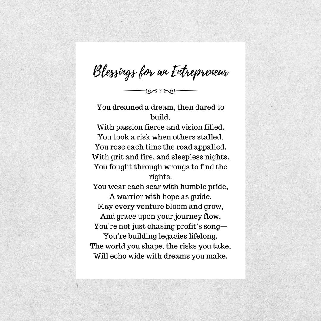 Entrepreneur Blessing Card Printable Christian Poem Faith Based ...