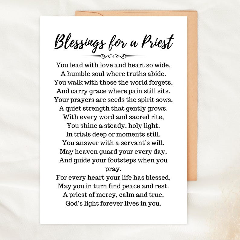 Priest Blessings Card Inspirational Greeting Card Printable Thank You ...