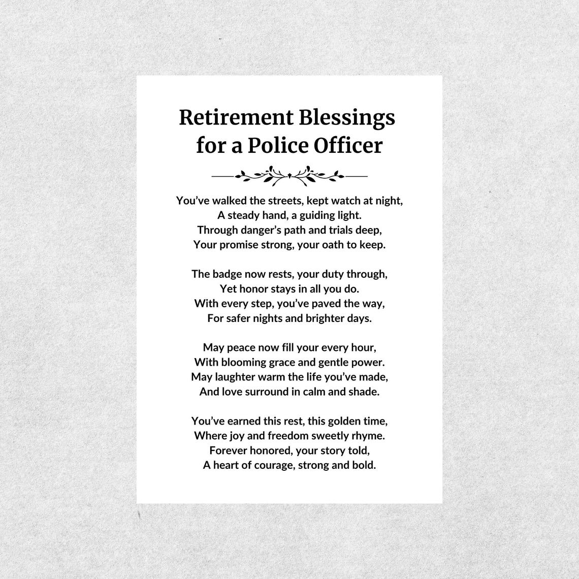 Police Officer Retirement Blessing Printable Card Christian Law ...