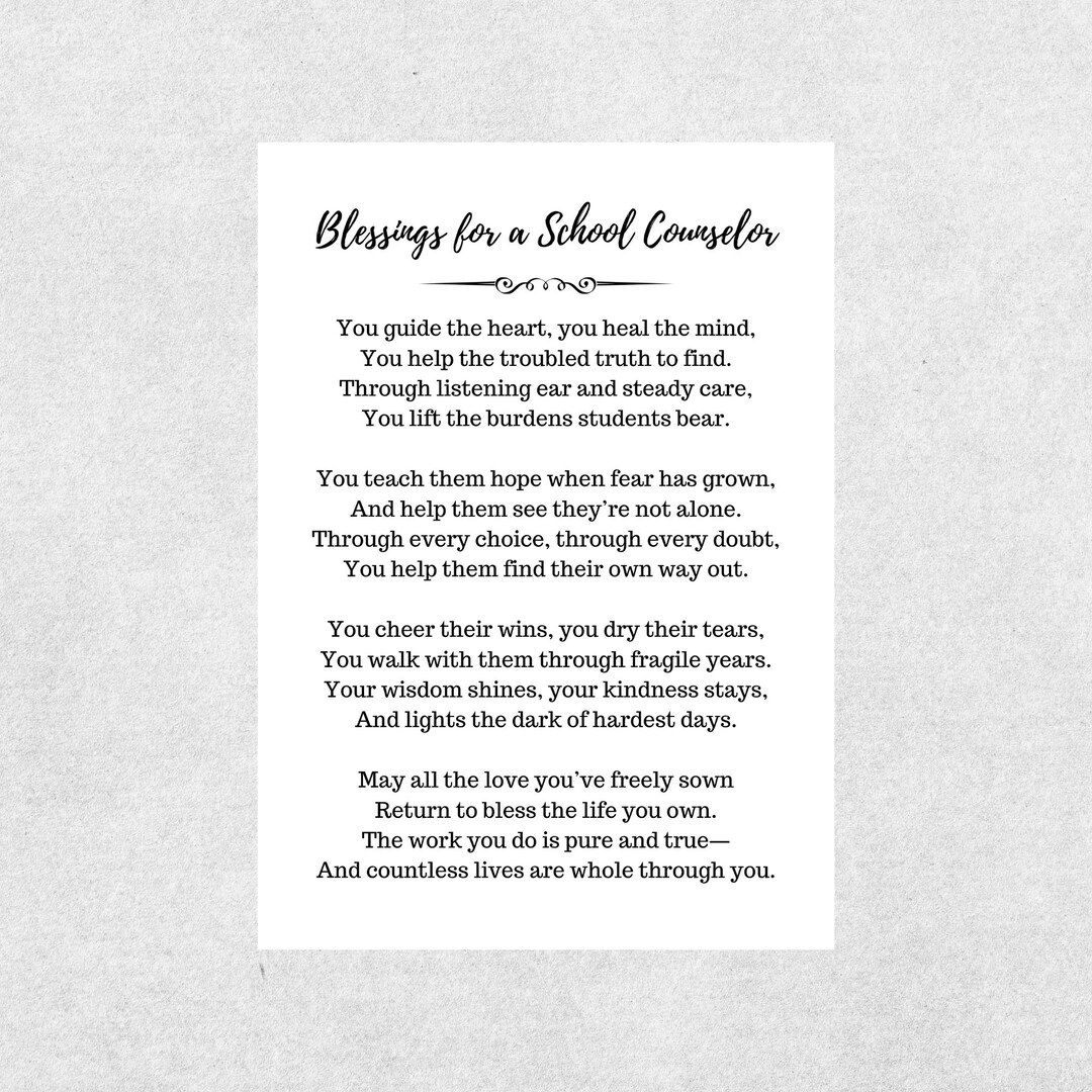 School Counselor Christian Printable Blessing Card With Poem Prayer ...