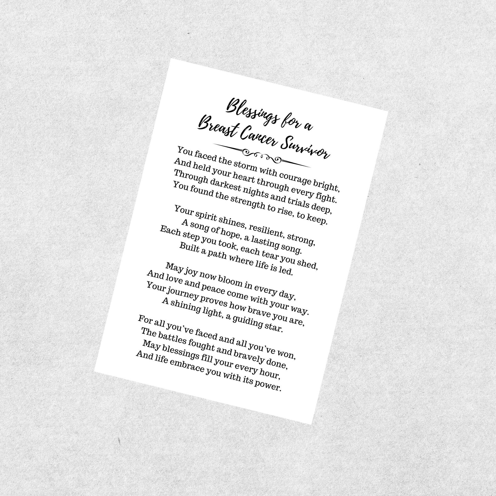 Breast Cancer Survivor Blessing Card Christian Prayer Poem Digital ...