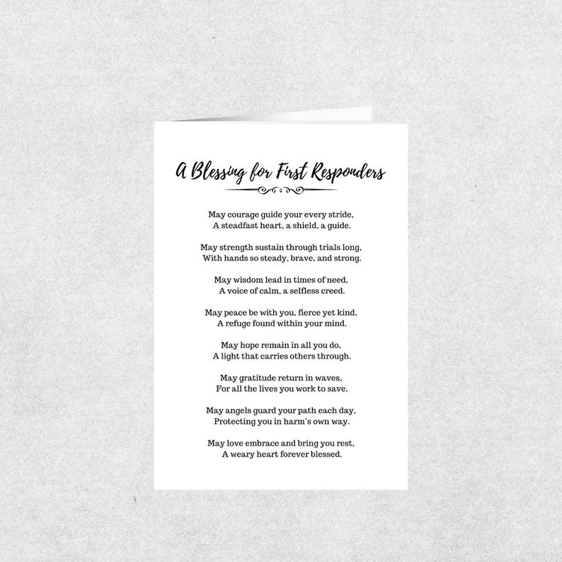 First Responder Blessing Card Printable EMT Prayer Firefighter Gift ...