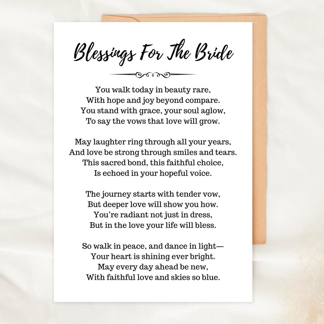 Bride Blessing Card Print Gift Wedding Day Encouragement Faith Based ...