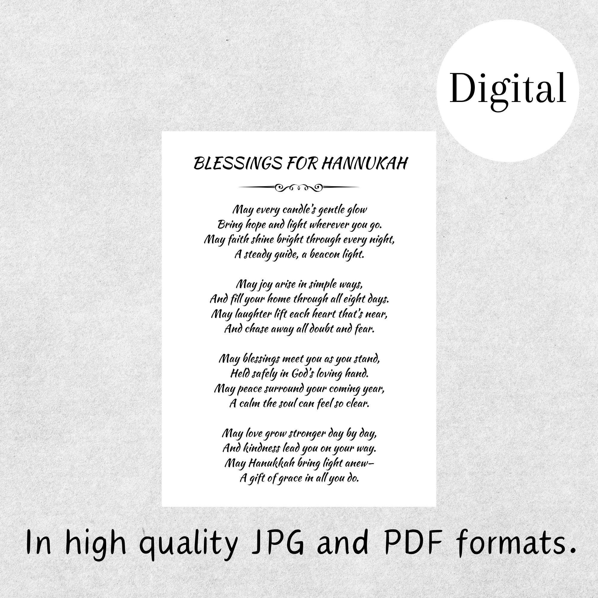 Blessings for Hanukkah Card Jewish Poem Prayer Printable Holiday Faith ...