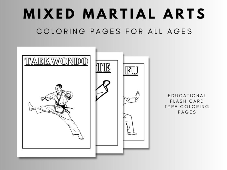 Mixed Martial Arts Coloring Pages Educational Flash Cards 5 Pages 8 ...