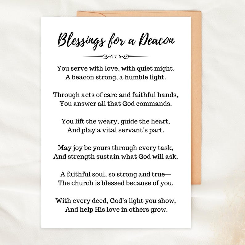 Deacon Blessing Card Printable Church Leader Prayer Gift Appreciation ...