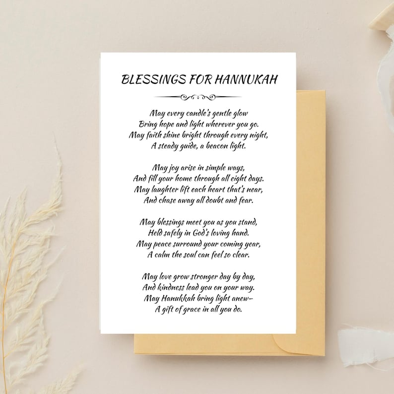 Blessings for Hanukkah Card Jewish Poem Prayer Printable Holiday Faith ...