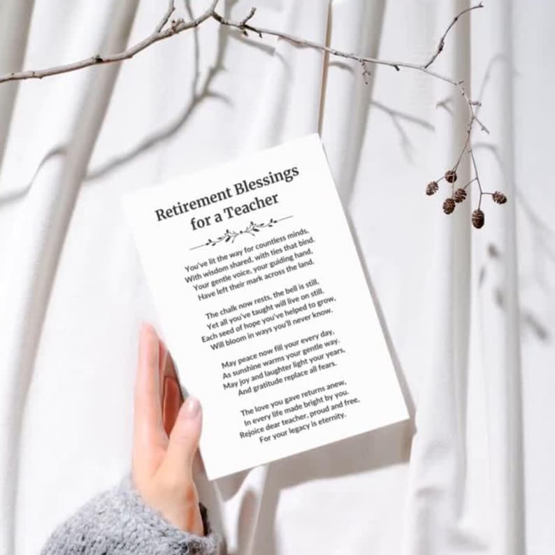 Teacher Retirement Blessings Printable Card Christian Poem Faith Based ...