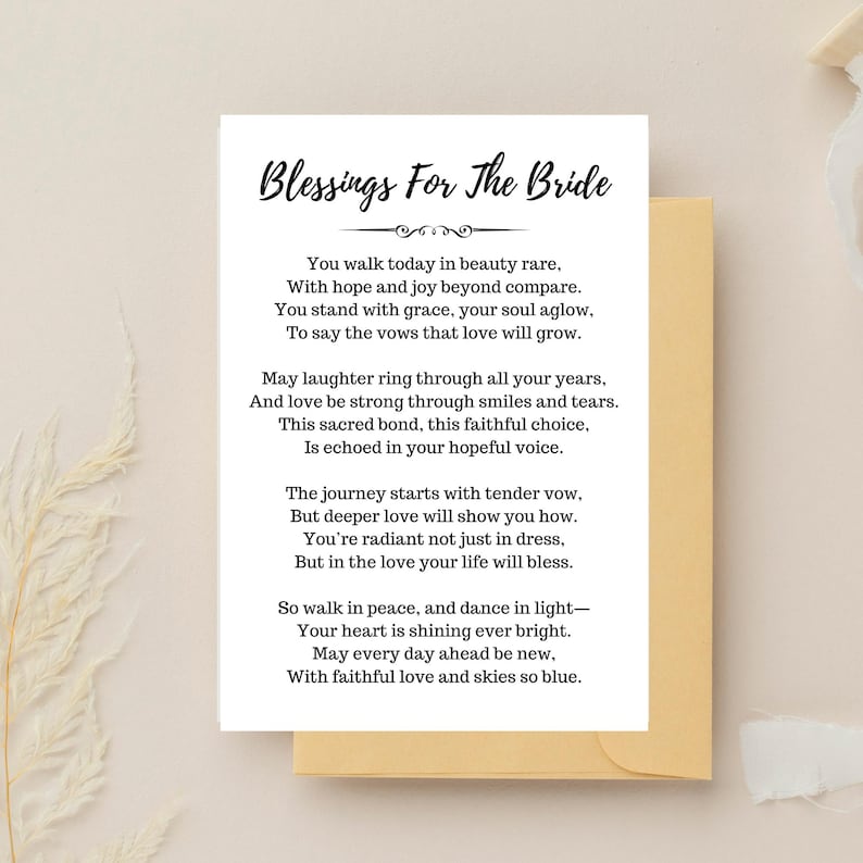 Bride Blessing Card Print Gift Wedding Day Encouragement Faith Based ...